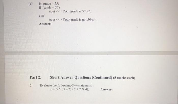 Solved Part 1: Multiple Choice Questions (5 marks each) 1 | Chegg.com