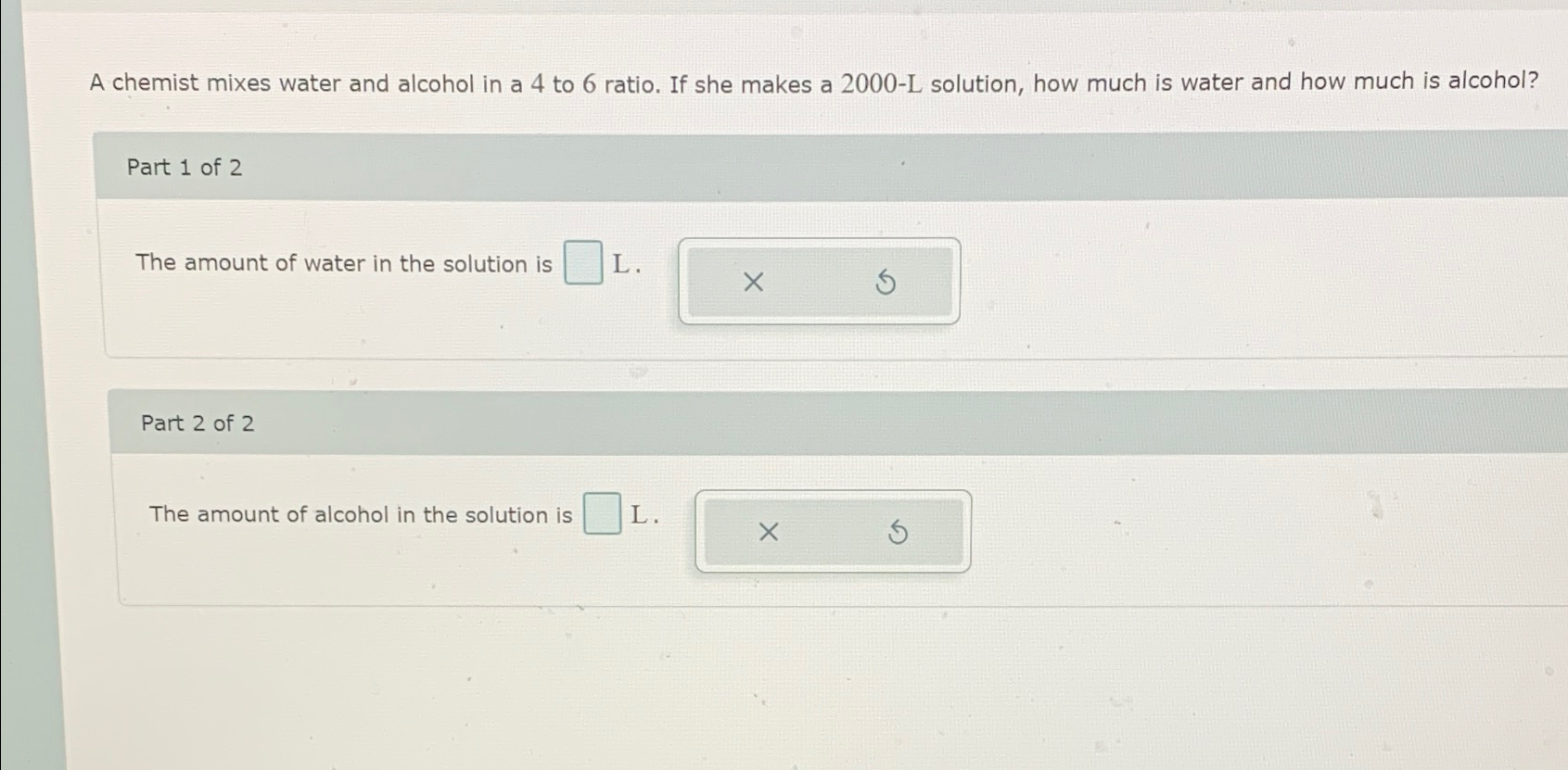 Solved A chemist mixes water and alcohol in a 4 ﻿to 6 | Chegg.com