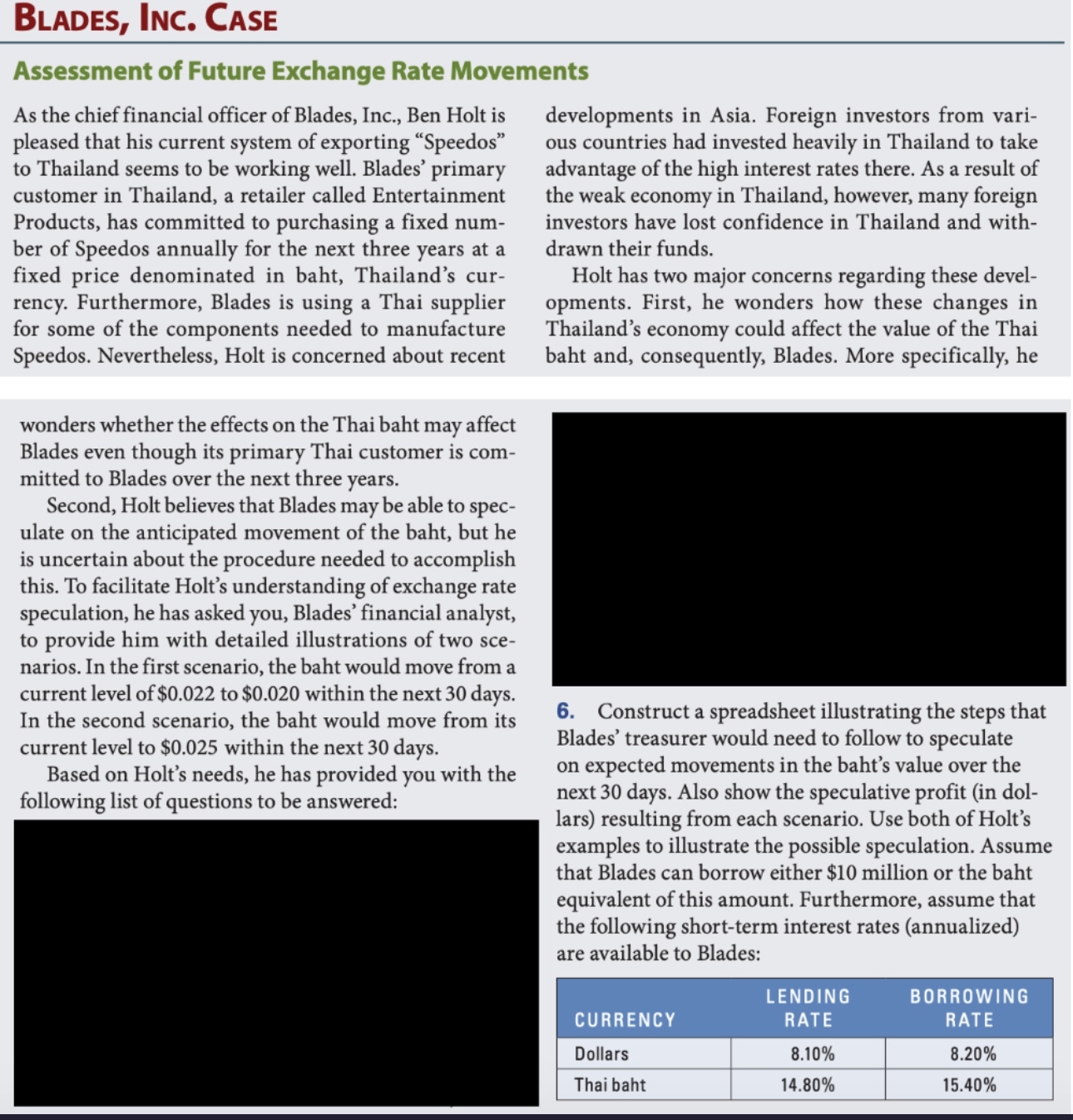 Blades, INC. CASEAssessment of Future Exchange Rate | Chegg.com