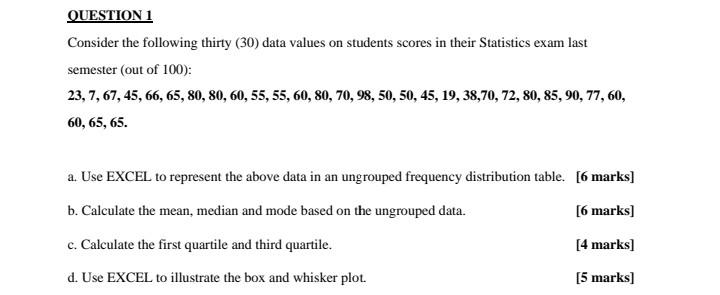 Solved OUESTION 1 Consider the following thirty (30) data | Chegg.com
