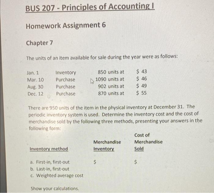 Solved Chapter 7 The units of an item available for sale | Chegg.com