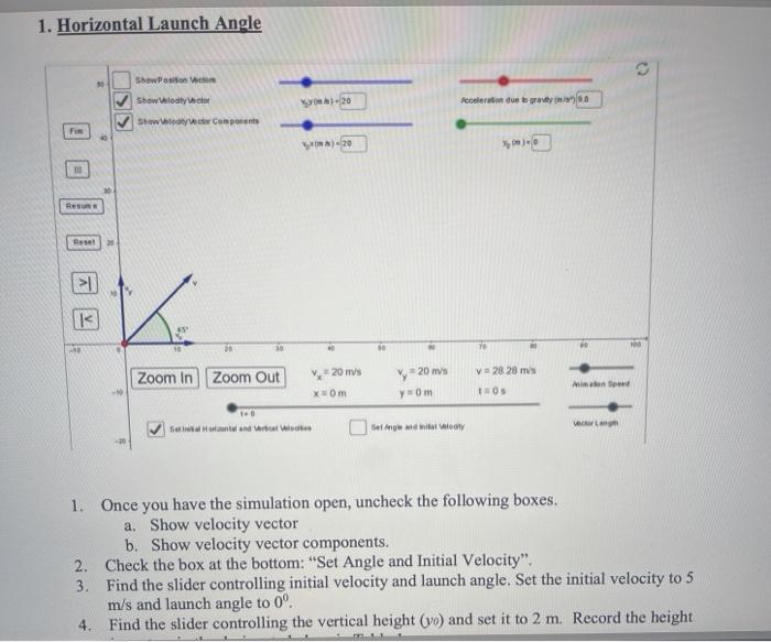 1. Horizontal Launch Angle Height of Launcher m Use | Chegg.com