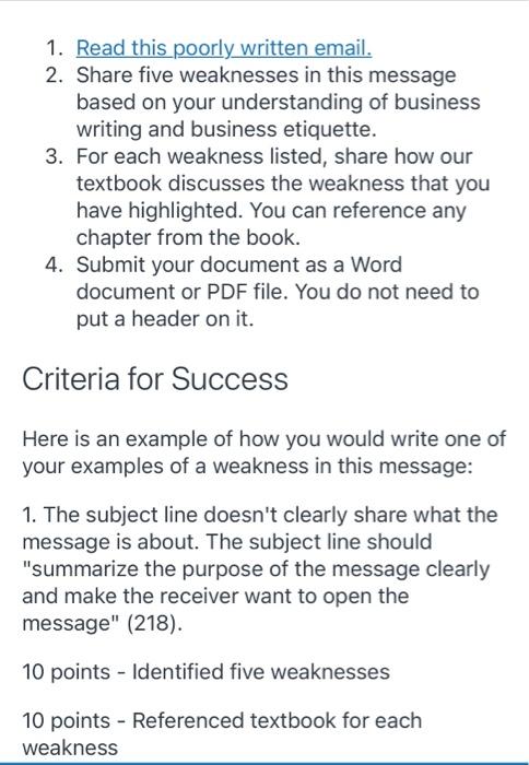 1. Read this poorly written email. 2. Share five | Chegg.com