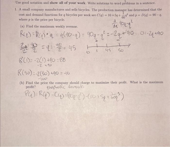 Solved Use good notation and show all of your work. Write | Chegg.com