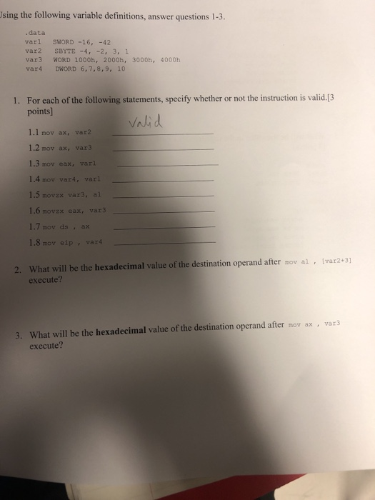 Solved 4. What will be the value in EAX after each of the | Chegg.com