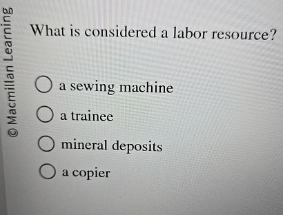 Solved What is considered a labor resource?a sewing machinea | Chegg.com
