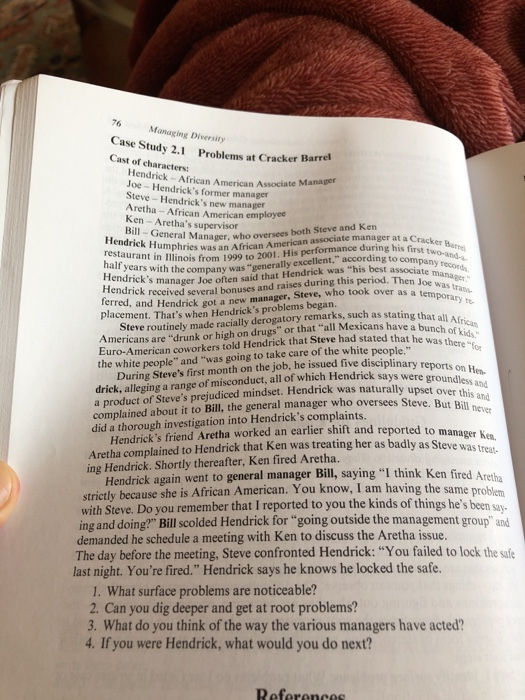 Solved Case Study 2.1 Problems at Cracker Barrel Hendrick - | Chegg.com