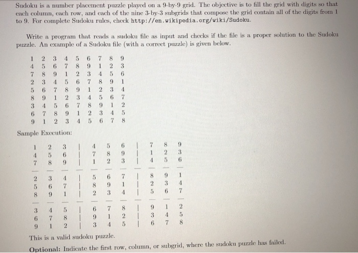 Solved Sudoku is a number placement puzzle played on a | Chegg.com