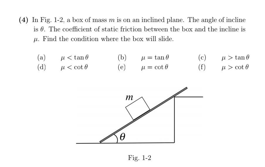 Solved In Fig. 1-2, a box of mass m is on an inclined plane. | Chegg.com