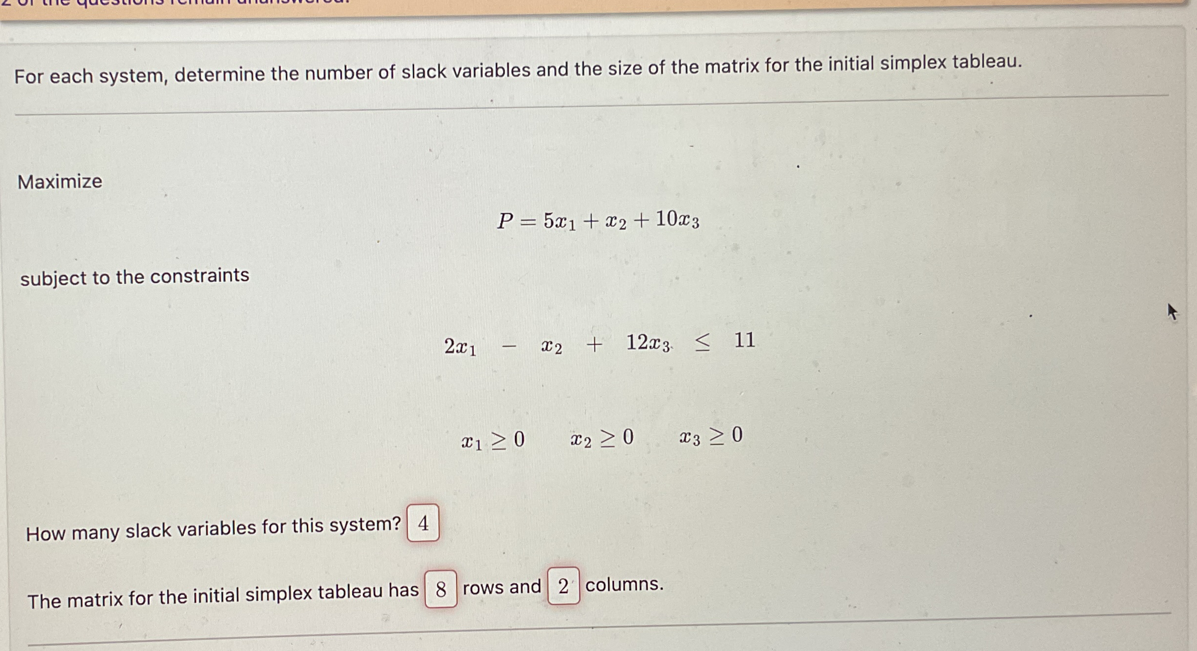 Solved For each system, determine the number of slack | Chegg.com