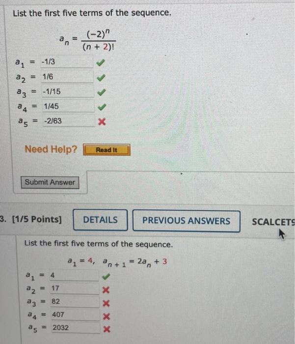 List the first five terms of the sequence. | Chegg.com