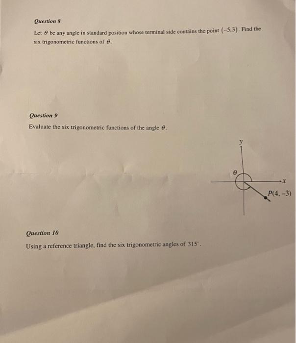 Solved Question 7 Let θ be the acute angle in standard | Chegg.com