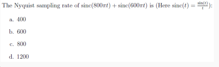 Solved The Nyquist sampling rate | Chegg.com
