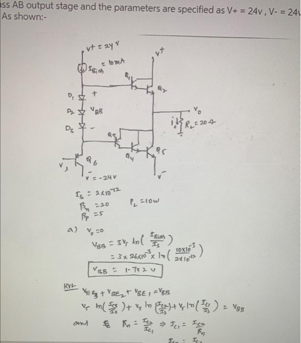 Solved -8.49 For the class-AB output stage in Figure 8.36, | Chegg.com