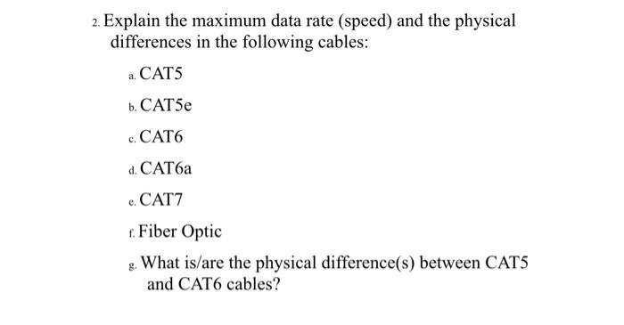 Solved 2. Explain the maximum data rate (speed) and the | Chegg.com