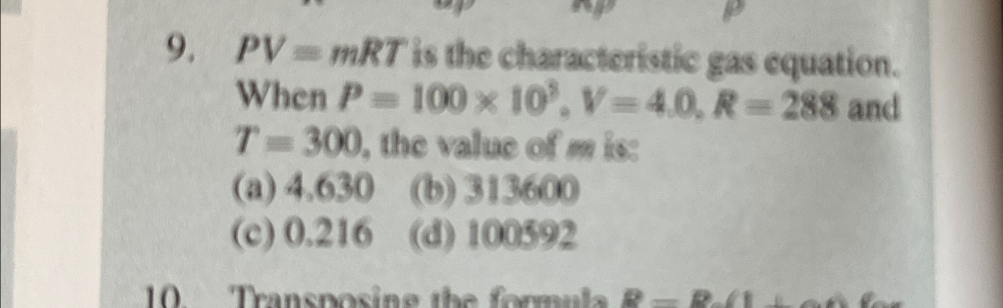 Solved PV=mRT ﻿is the characteristic gas equation. When | Chegg.com