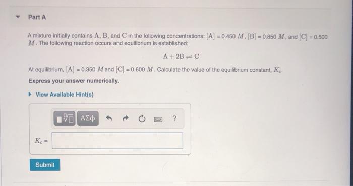 Solved Part A A mixture initially contains A, B, and in the | Chegg.com