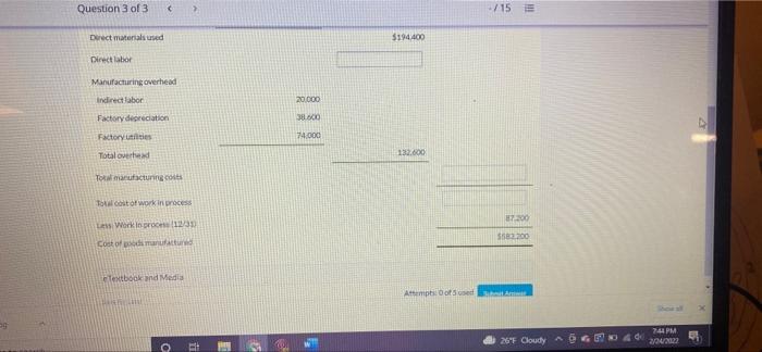 Solved Current Attempt in Progress An incomplete cost of | Chegg.com