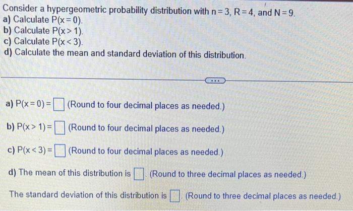 Solved Consider a hypergeometric probability distribution | Chegg.com