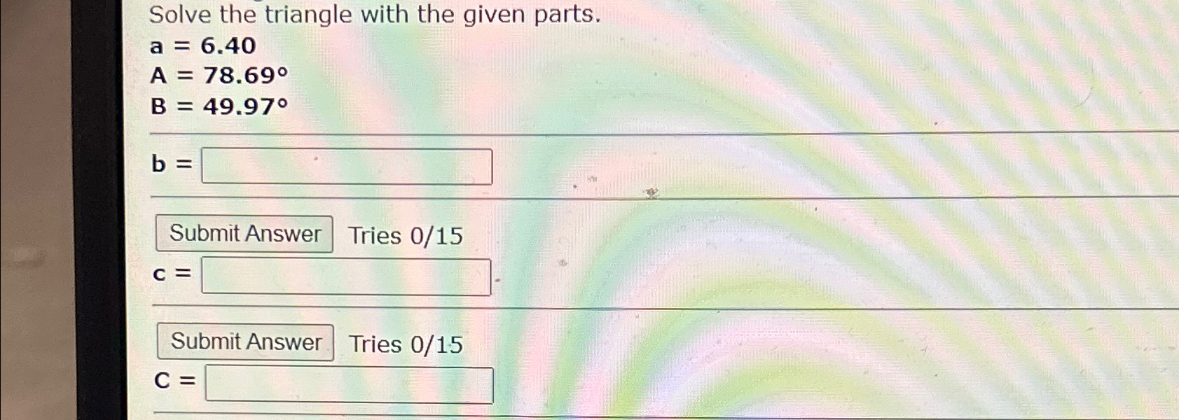 Solved Solve the triangle with the given | Chegg.com