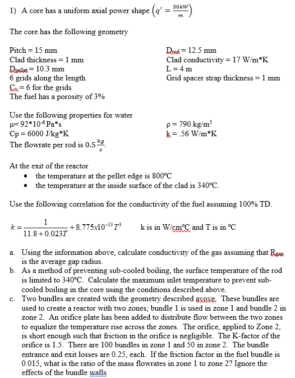 Solved A core has a uniform axial power shape | Chegg.com