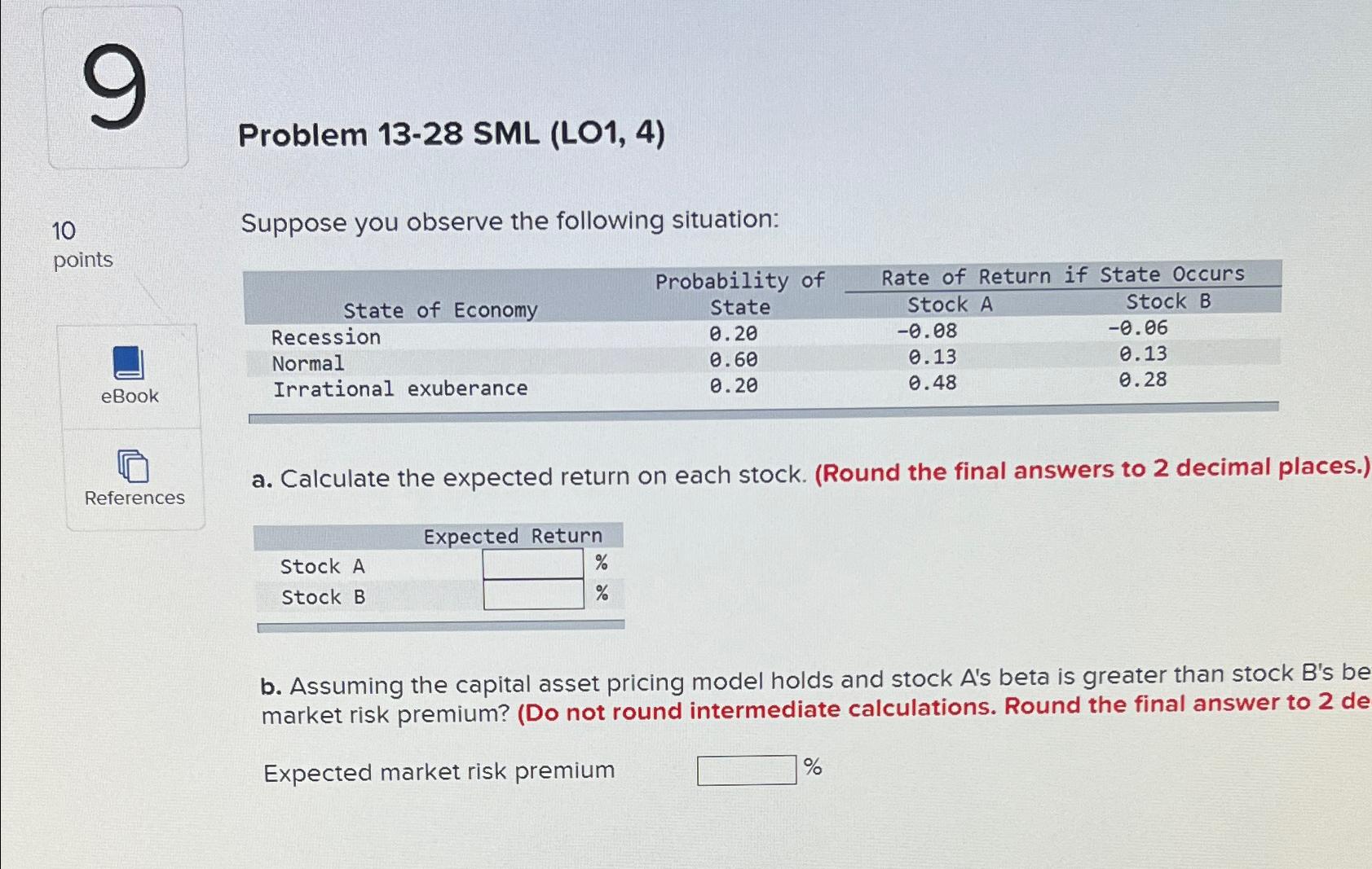 Solved Problem 13-28 SML (LO1, 4)10 | Chegg.com Solved Problem 13-28 SML (LO1, 4)10 | Chegg.com