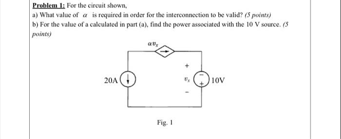 Solved Problem 1: For the circuit shown, a) What value of α | Chegg.com