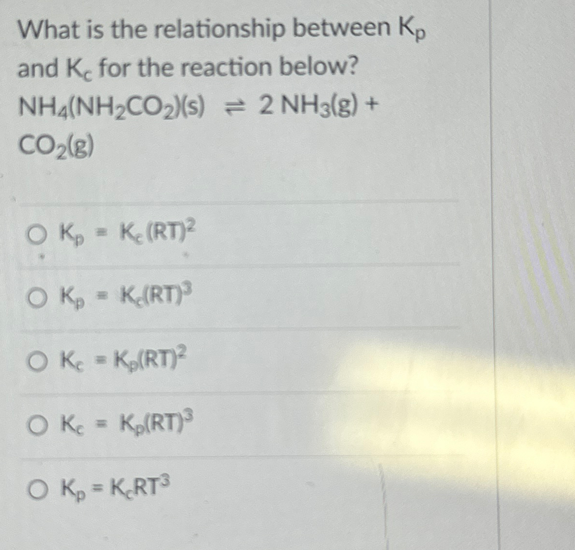 Solved What is the relationship between Kp ﻿and Kc ﻿for the | Chegg.com
