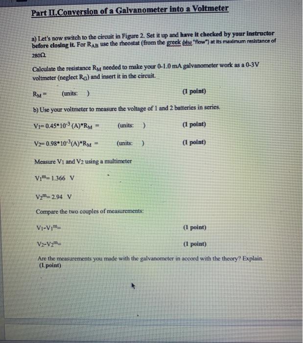 Solved Part II. Conversion of a Galvanometer into a | Chegg.com