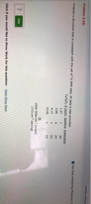 Solved Problem 9.35h Select the structure that is consistent | Chegg.com