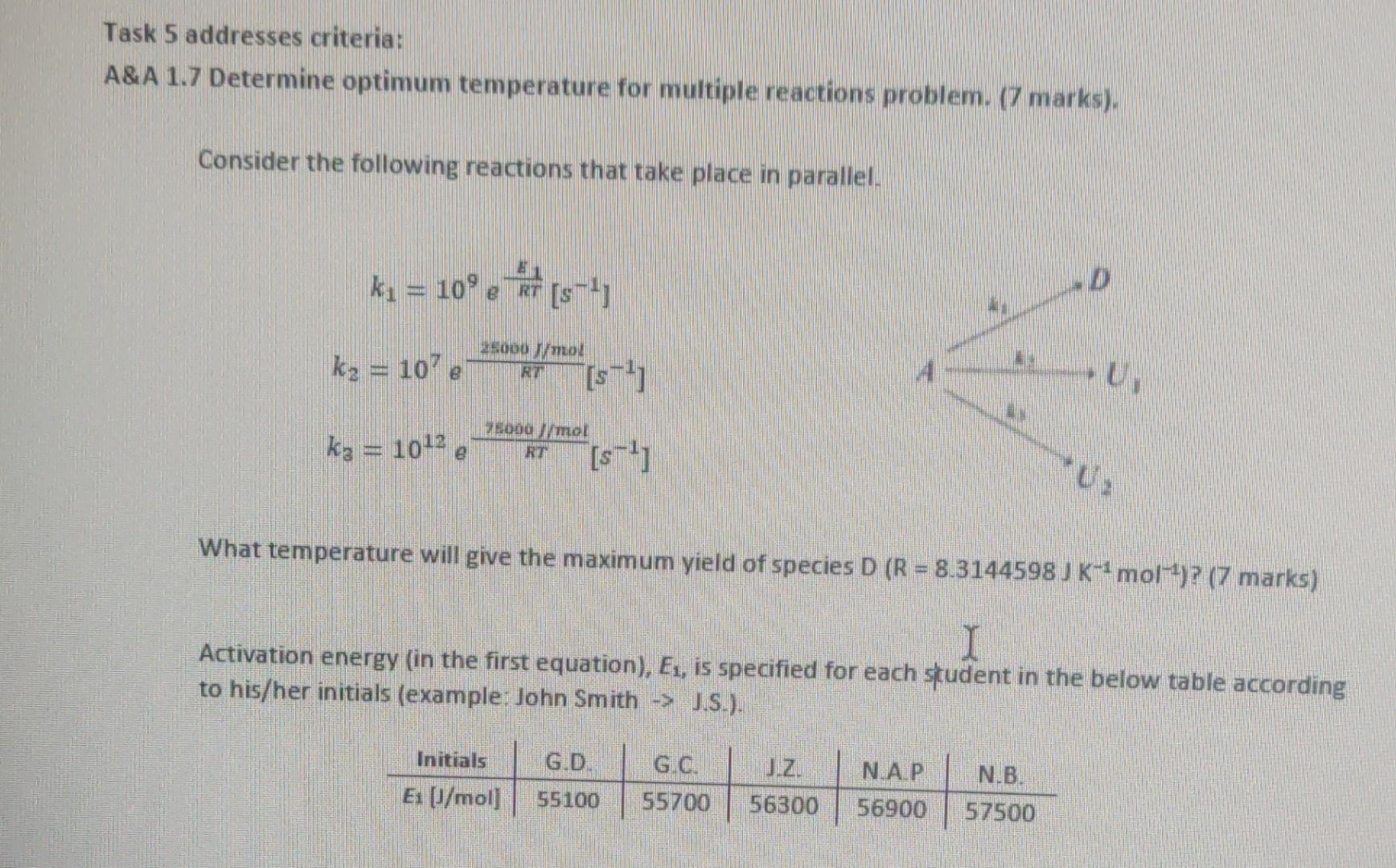 Solved Task 5 addresses criteria: A\&A 1.7 Determine optimum | Chegg.com