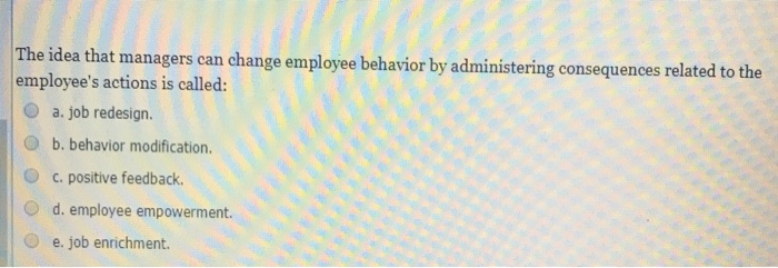 Solved The idea that managers can change employee behavior | Chegg.com