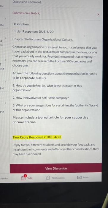 Solved Submission \& Rubric Description Initial Response: | Chegg.com