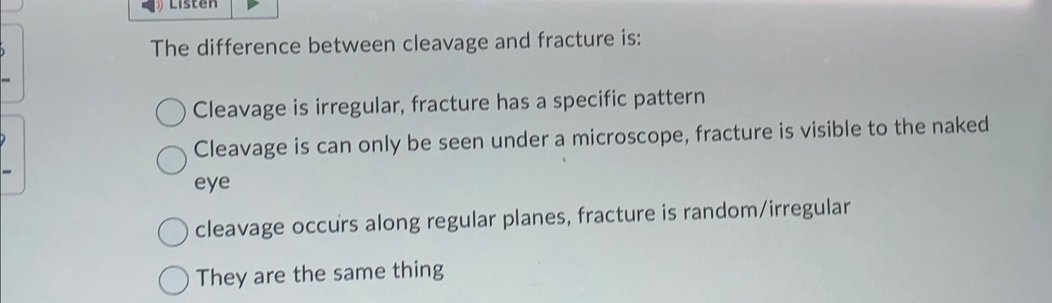 Solved The difference between cleavage and fracture | Chegg.com