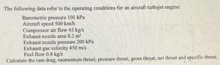 Solved The following data refer to the operating conditions | Chegg.com