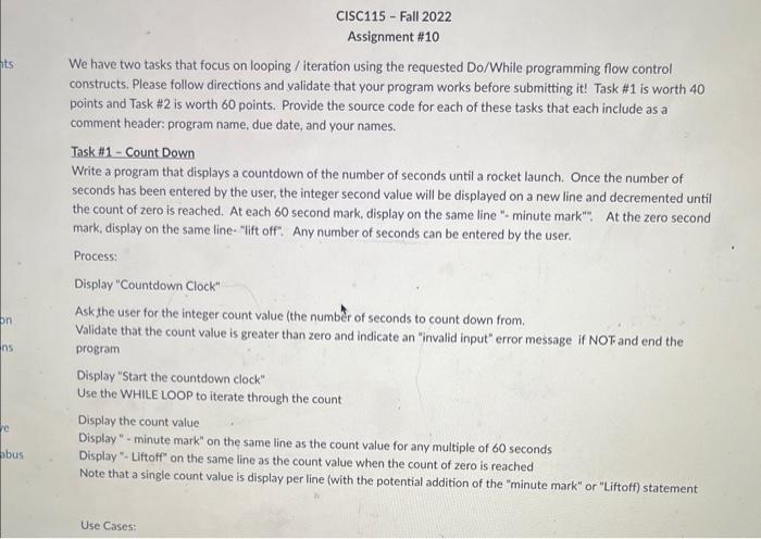 Solved Assignment #10 We have two tasks that focus on | Chegg.com