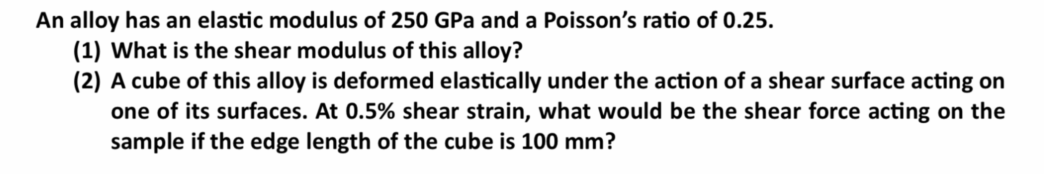 Solved An alloy has an elastic modulus of 250 ﻿GPa and a | Chegg.com