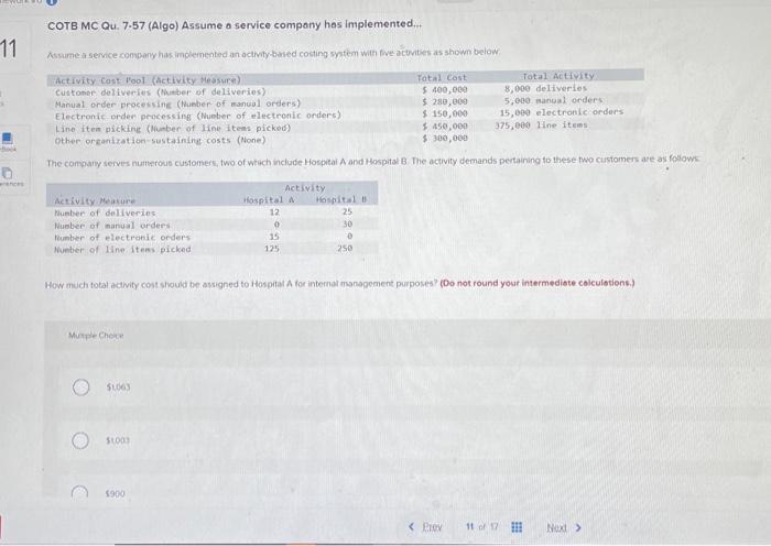 Solved COTB MC Qu. 7.57 (Algo) Assume a service company has | Chegg.com