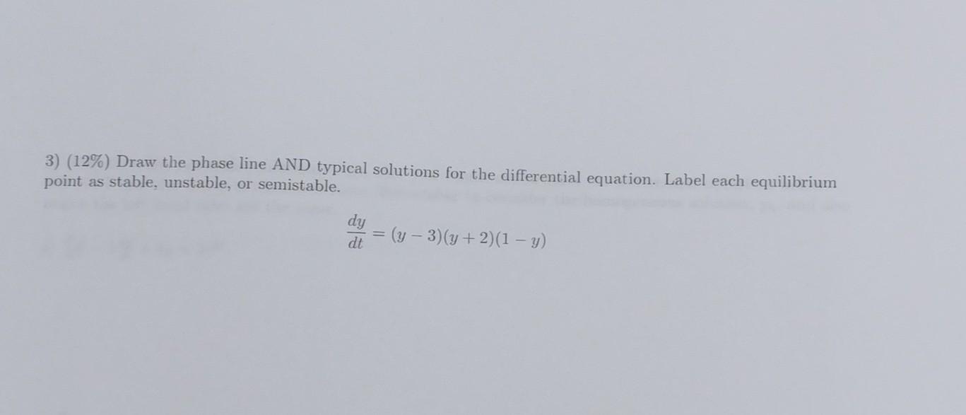 Solved 3) (12%) Draw the phase line AND typical solutions | Chegg.com