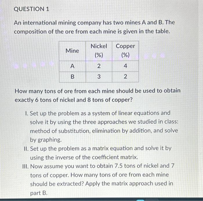 Solved QUESTION 1 An international mining company has two | Chegg.com