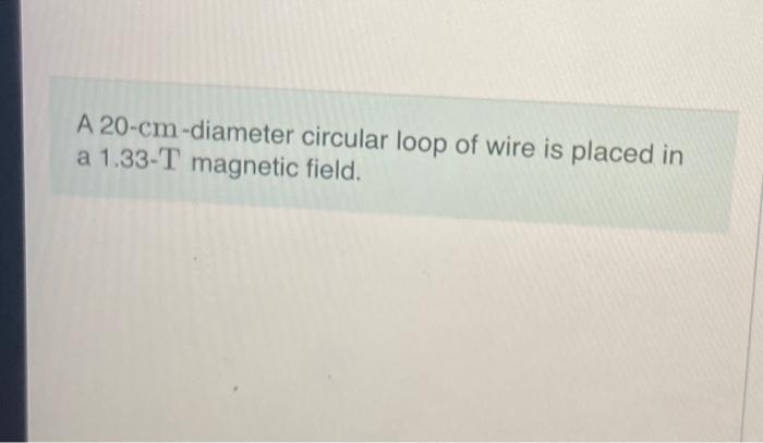 Solved A 20−cm-diameter circular loop of wire is placed in a | Chegg.com