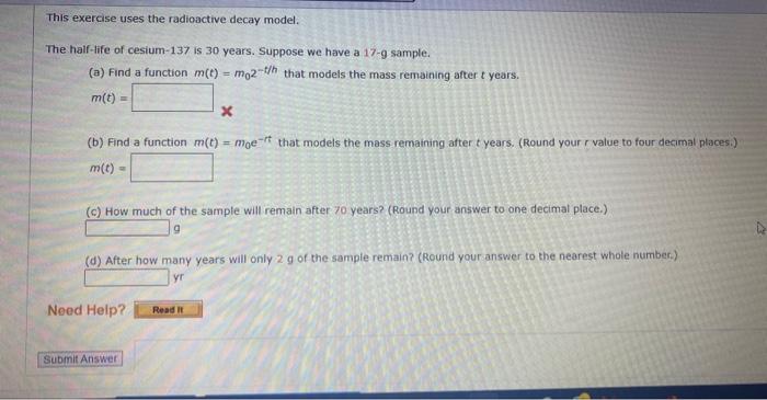 Solved This exercise uses the radioactive decay model. The | Chegg.com