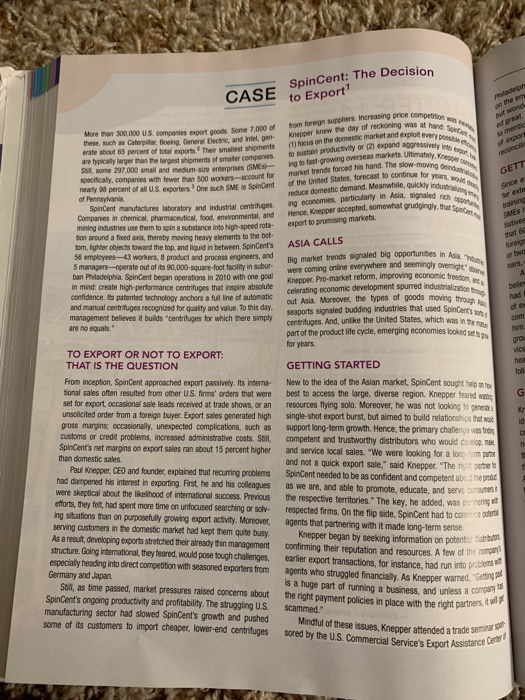 Solved SpinCent: The Decision CASE to Export' made on the em | Chegg.com