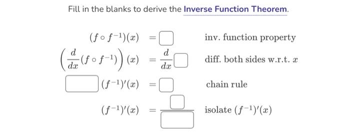 Solved Fill in the blanks to derive the Inverse Function | Chegg.com