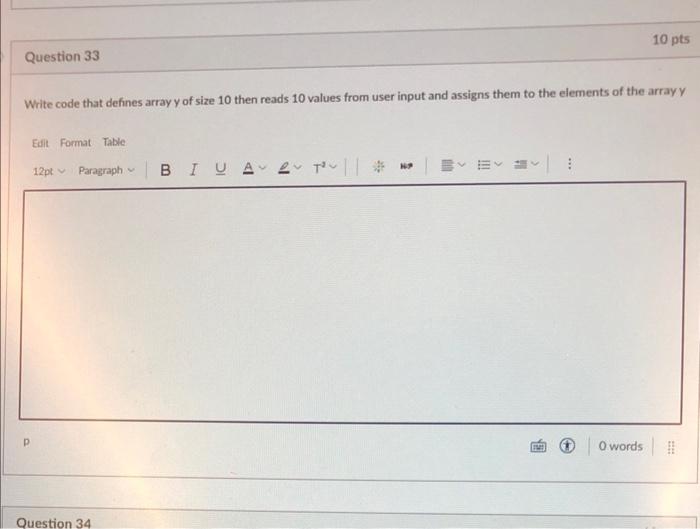 Solved Write Code That Defines Array Y Of Size 10 Then Reads 4847
