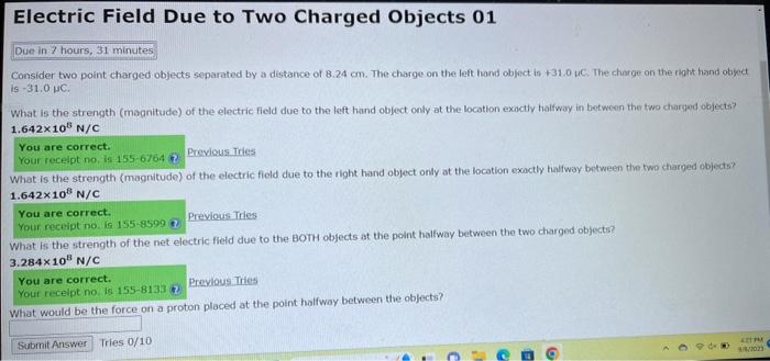 Solved Electric Field Due to Two Charged Objects 01 Consider | Chegg.com