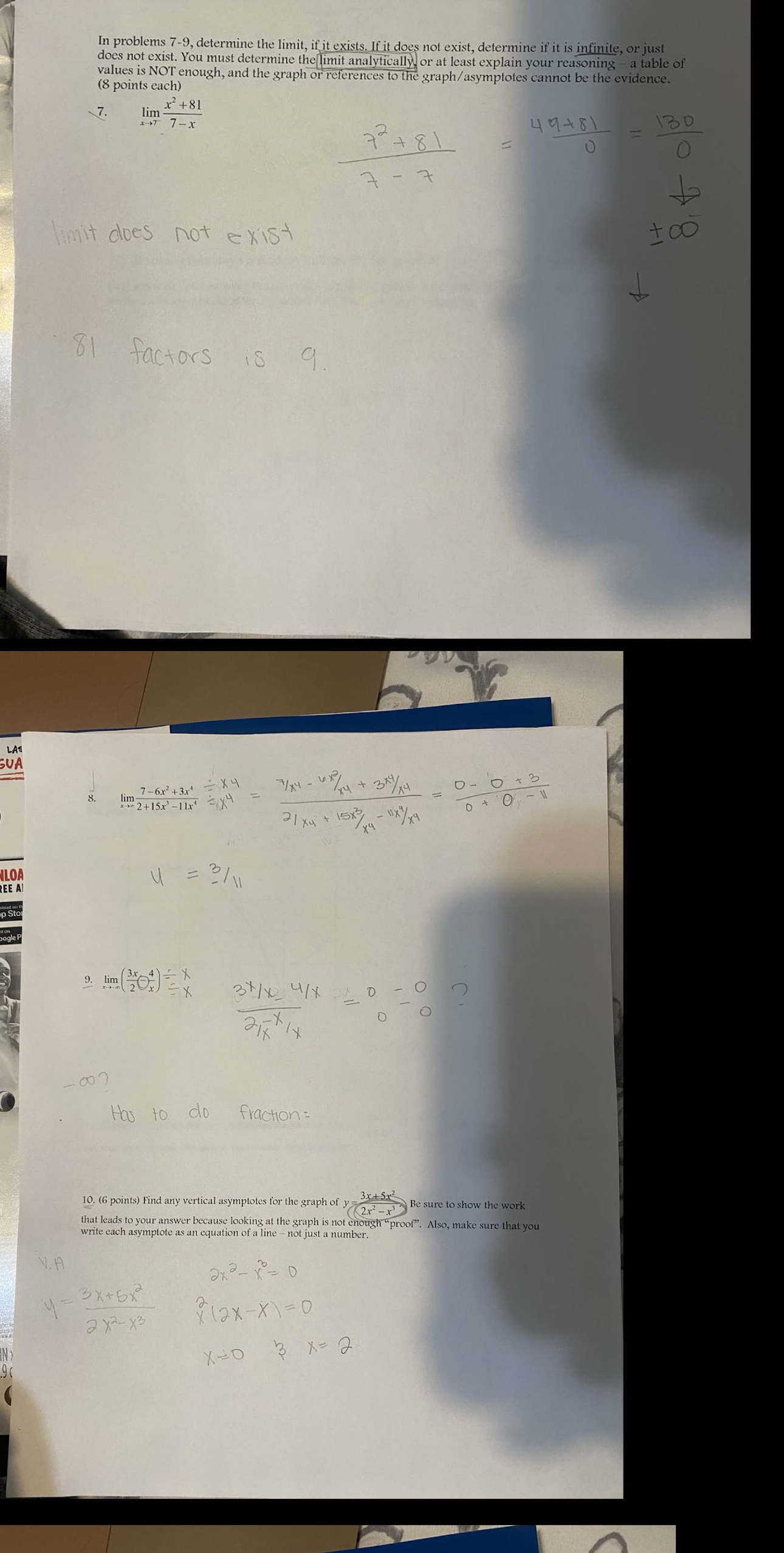 Solved In problems 7-9, ﻿determine the limit, ﻿if it exists. | Chegg.com