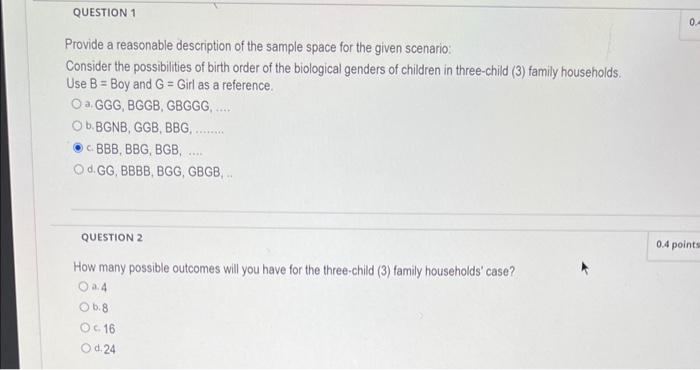 Solved Provide a reasonable description of the sample space | Chegg.com
