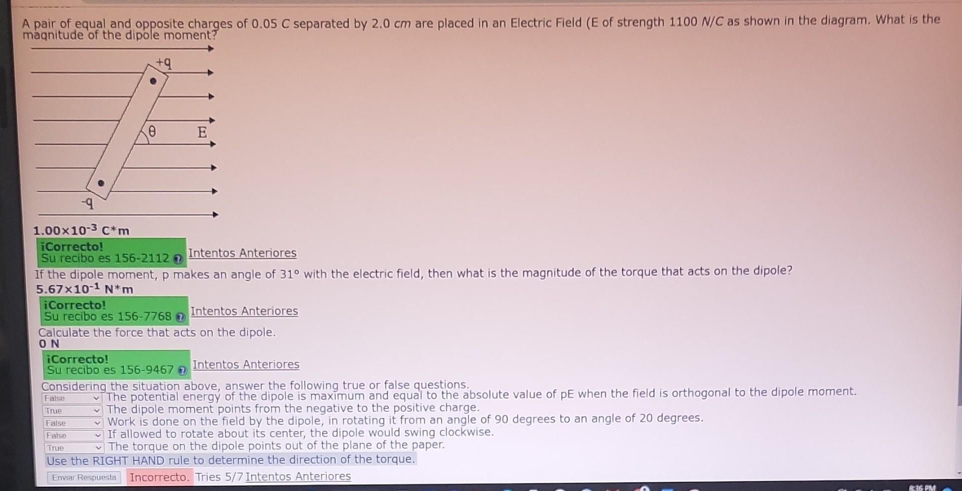 Solved A pair of equal and opposite charges of 0.05C | Chegg.com