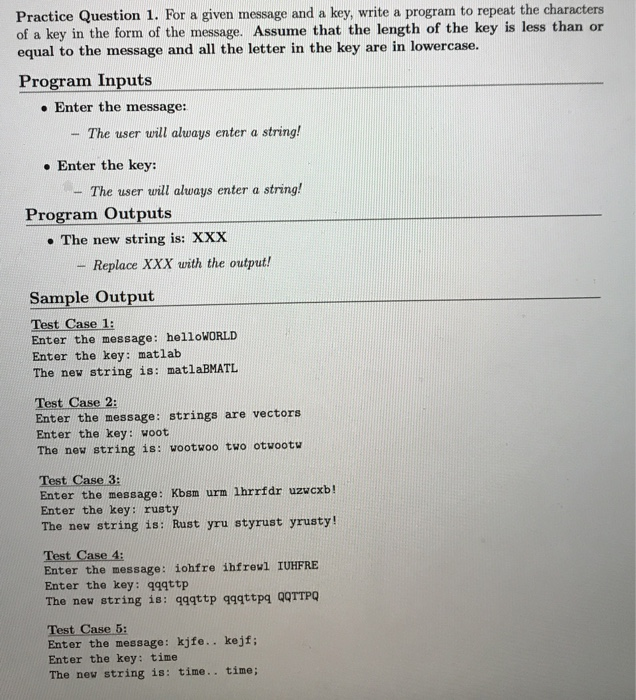 Solved Practice Question 1. For a given message and a key, | Chegg.com